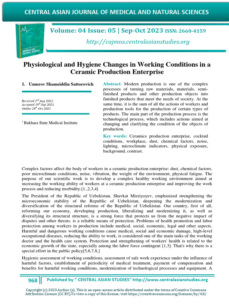 Physiological and Hygiene Changes in Working Conditions in A Ceramic ...