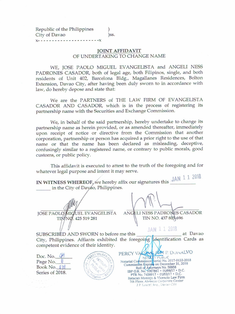 Affidavit of Undertaking To Change Name | PDF