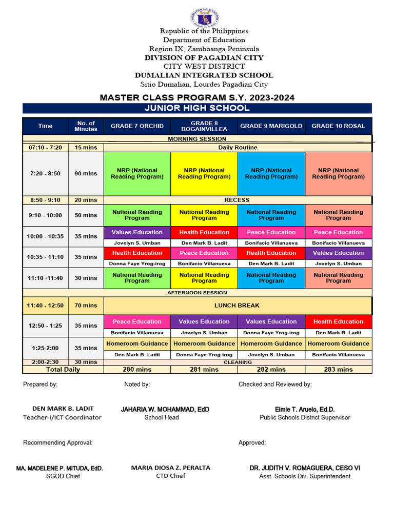 Catch Up Friday Master Class Program and Class Program JHS 2023 2024 | Download Free PDF | Youth ...