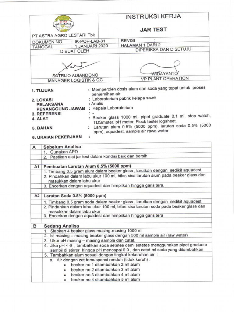 LABORATORIUM/jar Test | PDF