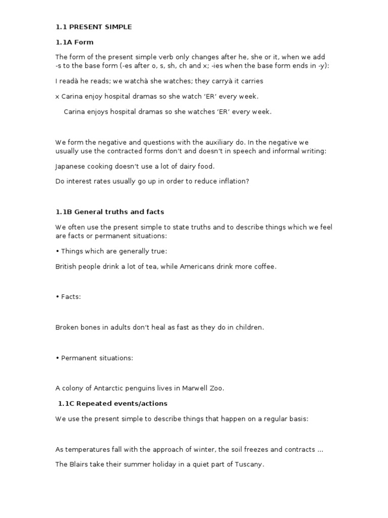 Present Simple Tense (Theory) | PDF | Grammar | Syntax