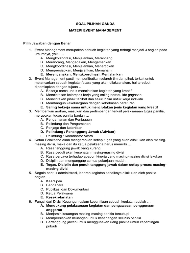 Soal Pilihan Ganda Manajemen Event | PDF