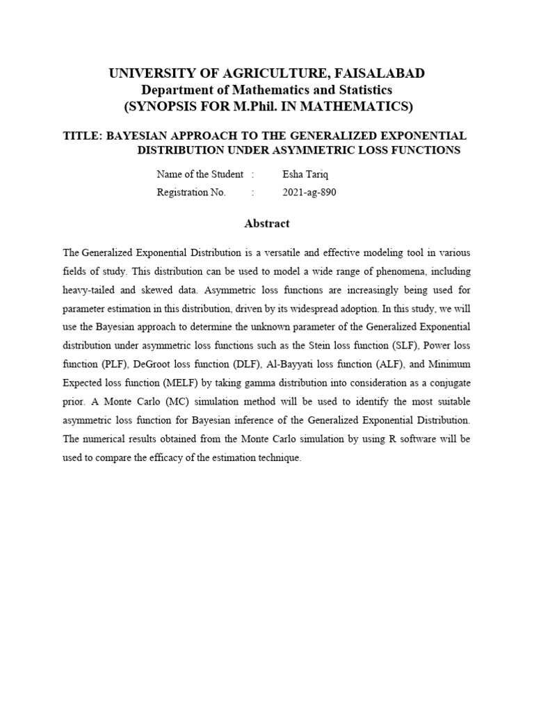 Esha Synopsis (A) | PDF | Bayesian Inference | Estimation Theory