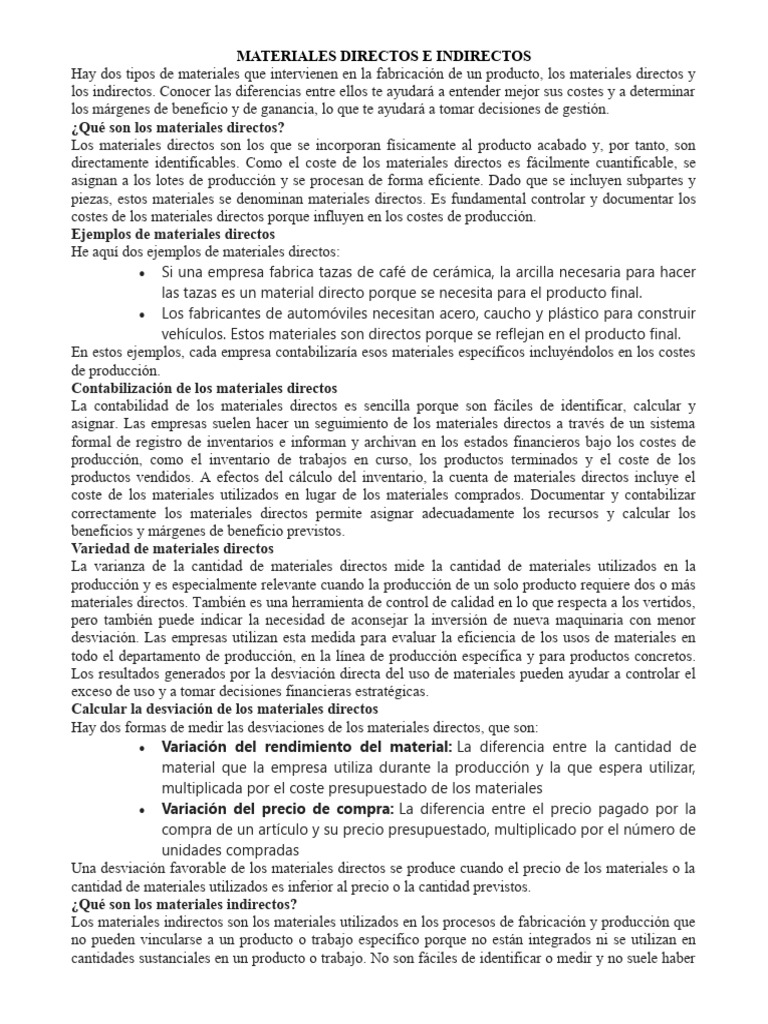 Materiales Directos e Indirectos | PDF | Negocios | Tecnología