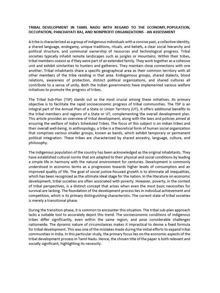 Tribal Development in Tamil Nadu | PDF | Tribe | Literacy