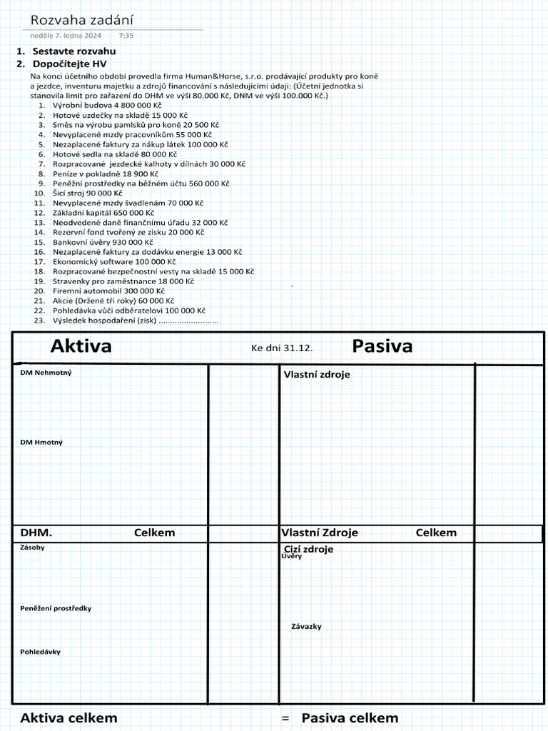 Rozvaha Zadání | PDF