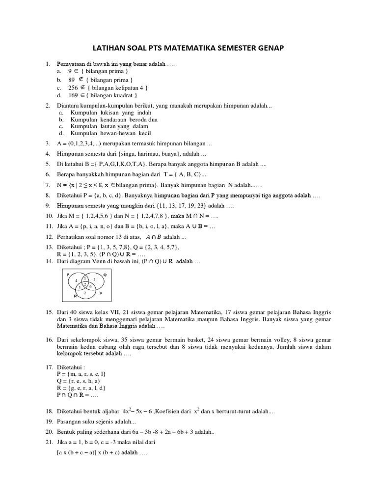 Latihan Soal PTS Matematika Semester Genap | PDF | Metode & Bahan Ajar