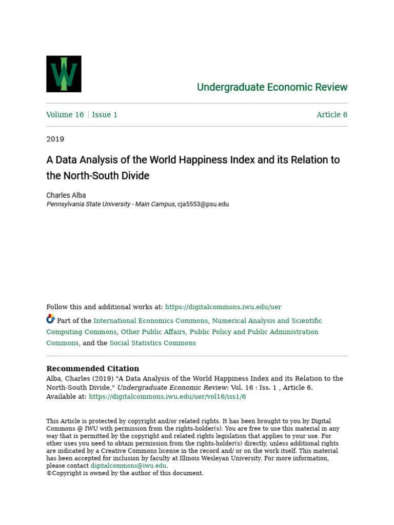 A Data Analysis of The World Happiness Index and Its Relation To The North South Divide | PDF