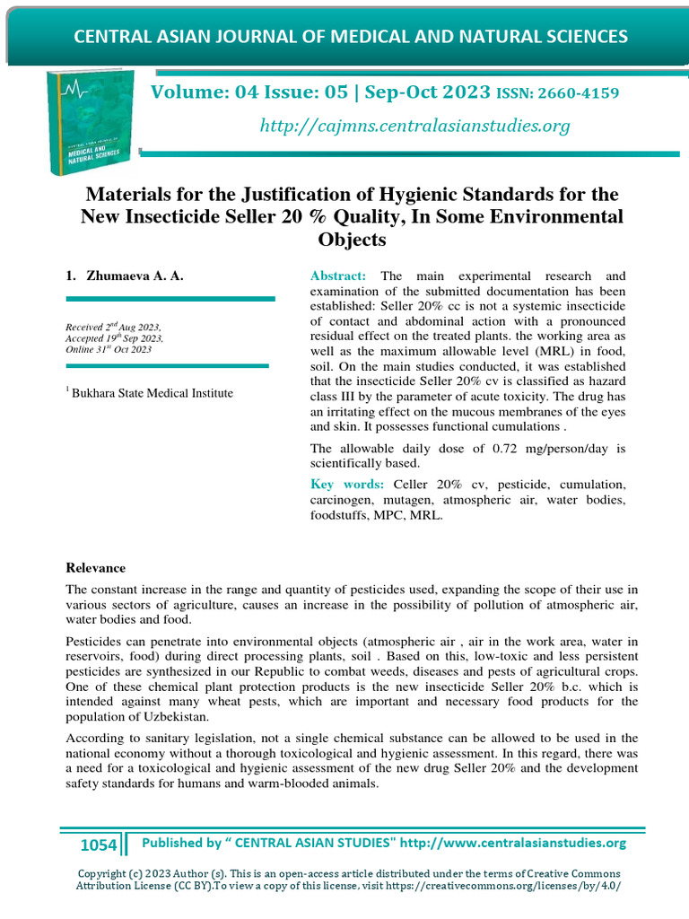 Materials For The Justification of Hygienic Standards For The New ...