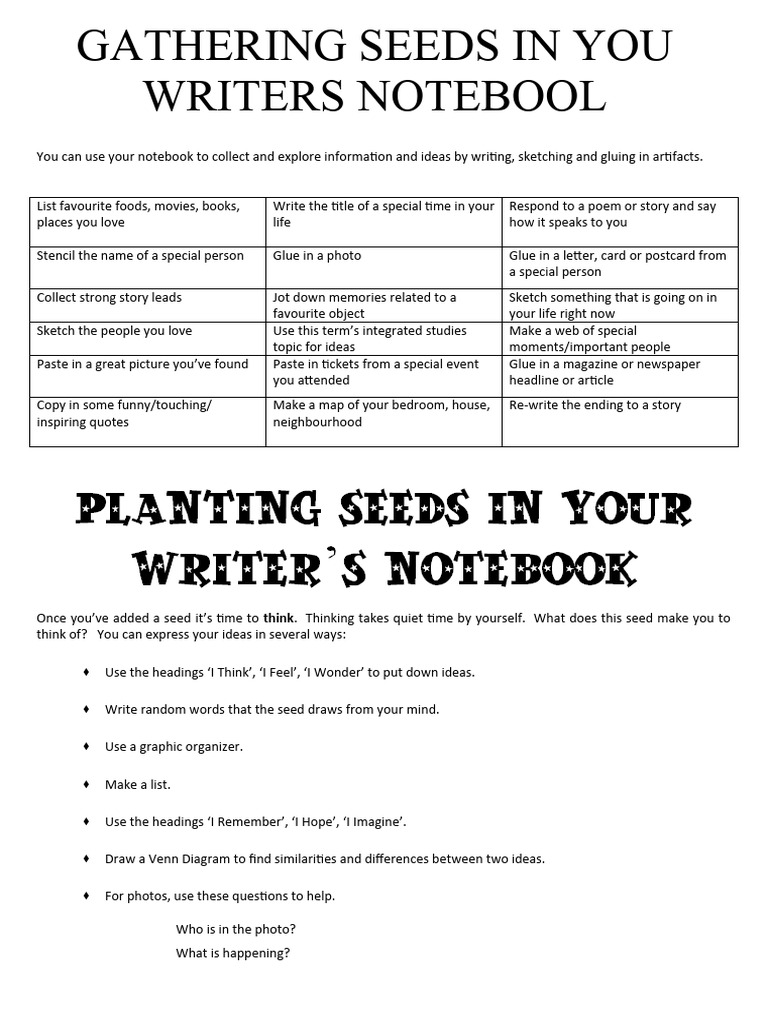Writer's Notebook Seed Instructions | PDF