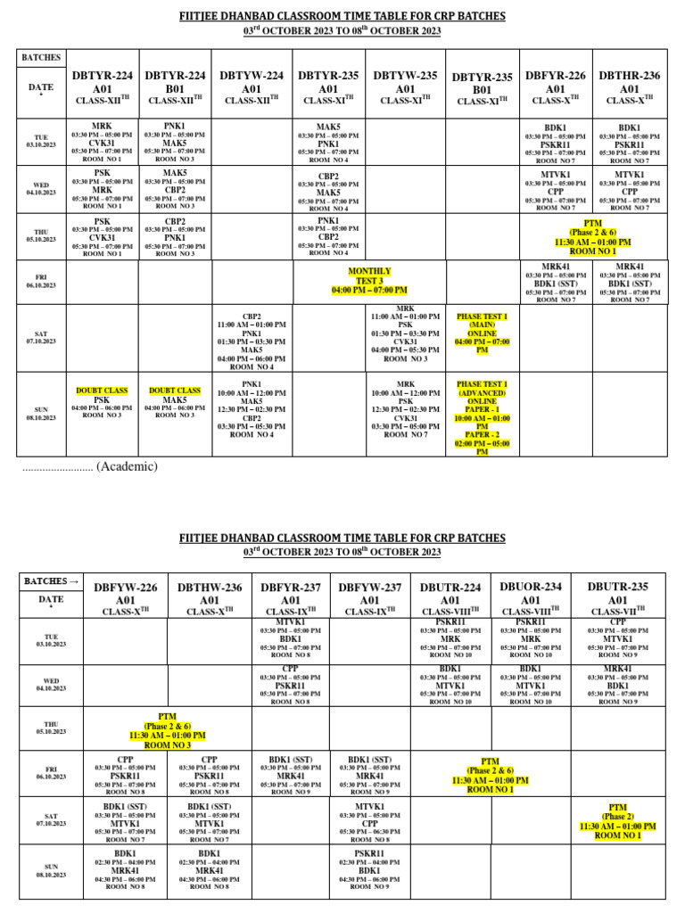 Time Table (Current Week) Has Been Changed | PDF