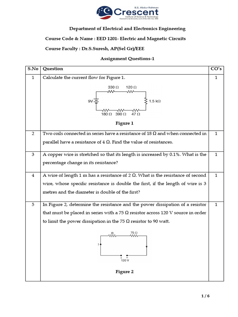 Electric & Magnetic Circuits Assignment | PDF | Resistor | Electrical Network