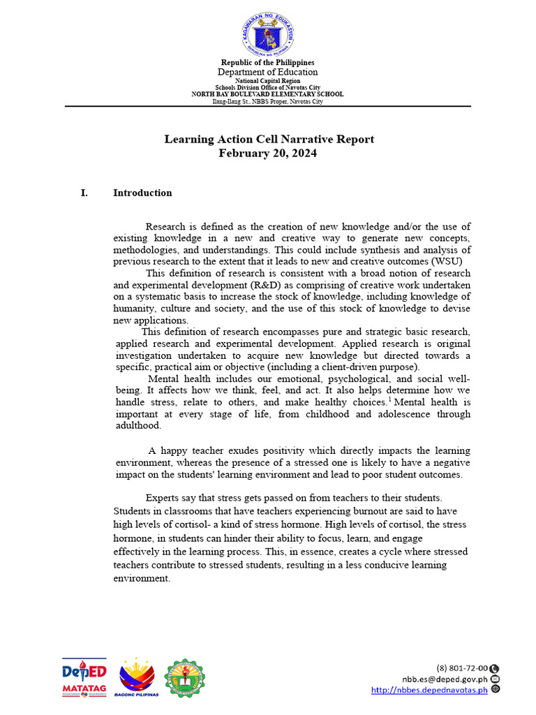 NBBS School LAC Narrative Report 2024 | PDF | Knowledge | Stress (Biology)