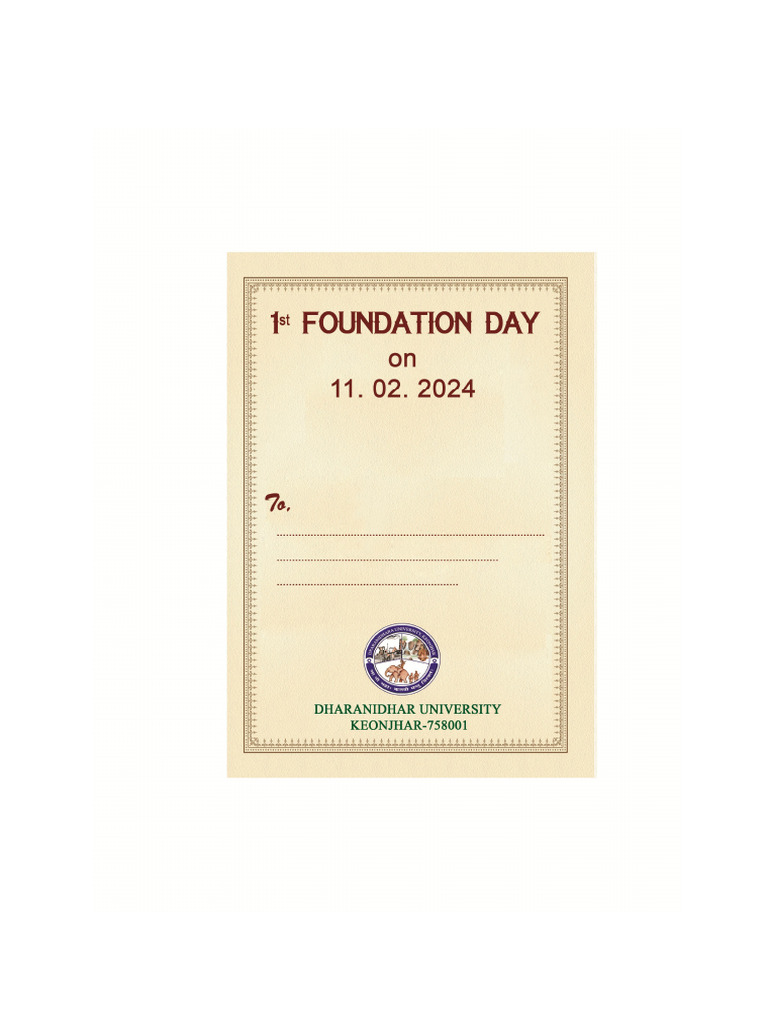 Dharanidhar University - 1st Foundation Day - Invitation | PDF