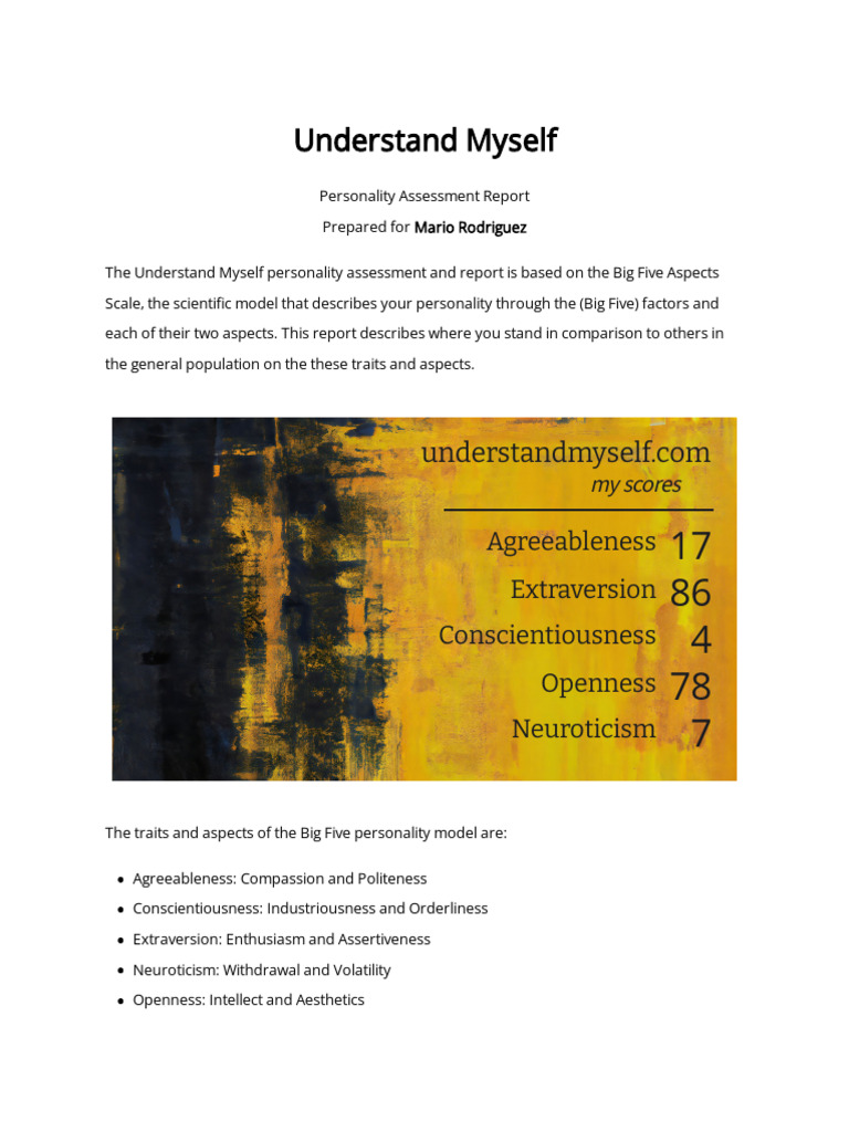 Understand Myself Report | PDF | Extraversion And Introversion | Anxiety
