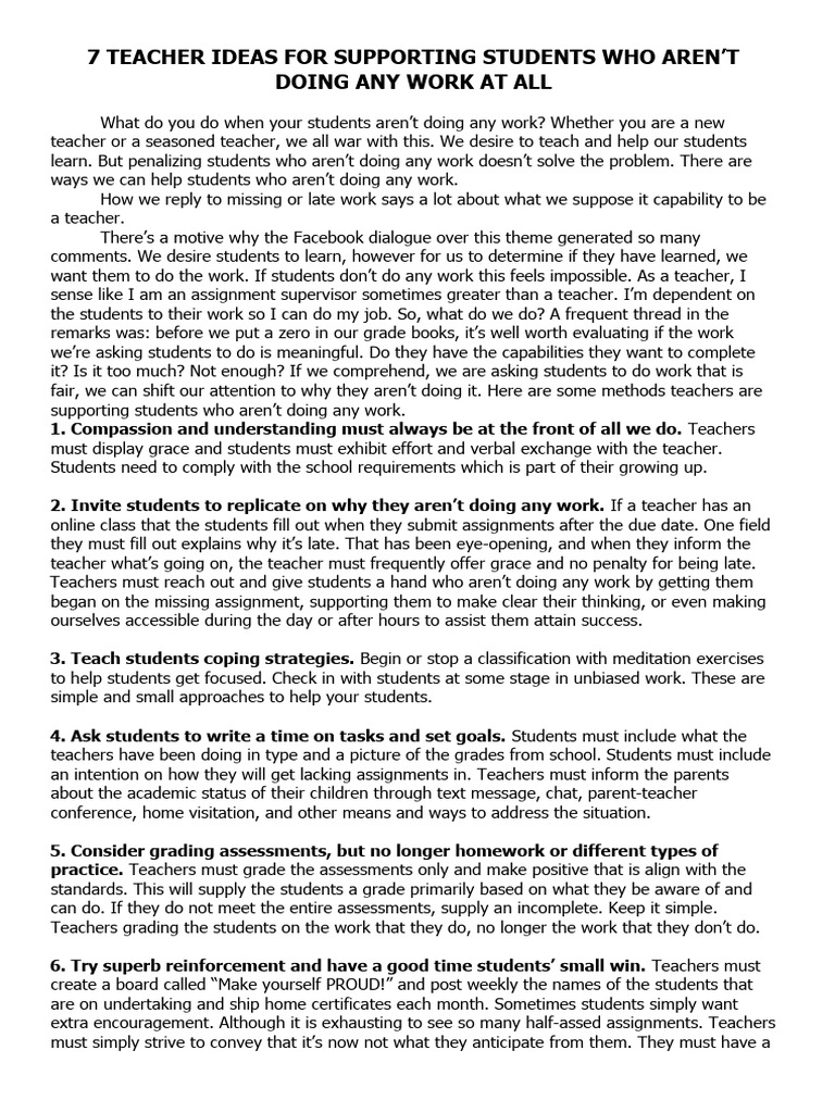 7 Teacher Ideas For Supporting Students Who Aren't Doing Any Work at ...