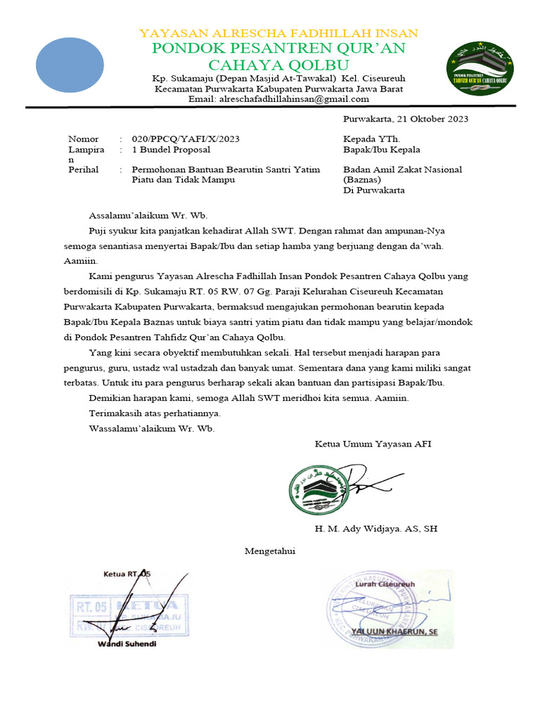 Surat Permohonan Bantuan Baznas | PDF