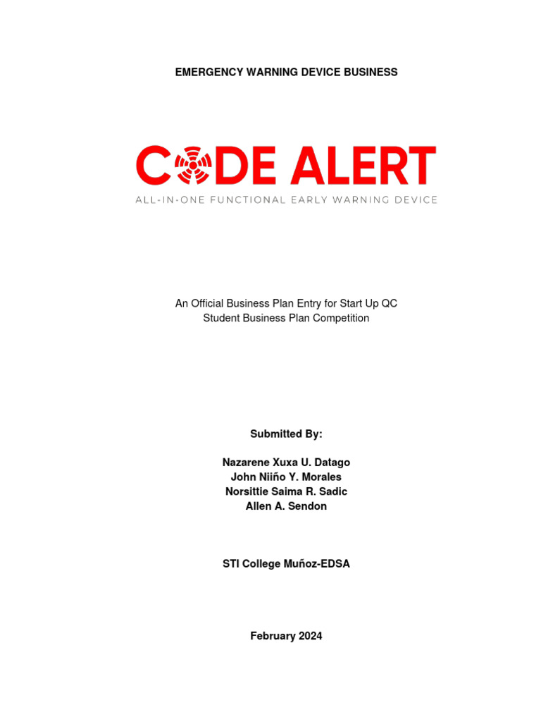 Code Alert Business Plan Entry | PDF | Emergency Management | Emergency