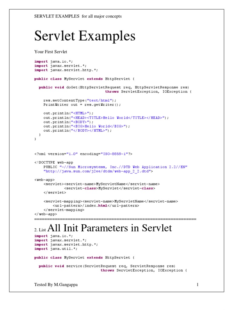 Examples For Servlets Concepts | PDF | Java Servlet | Computing Platforms
