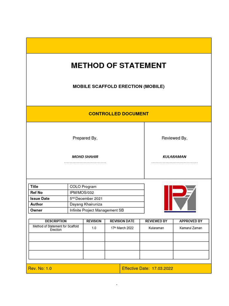 IPM - MOS - 005 - Mobile Scaffold | PDF | Scaffolding | Personal ...