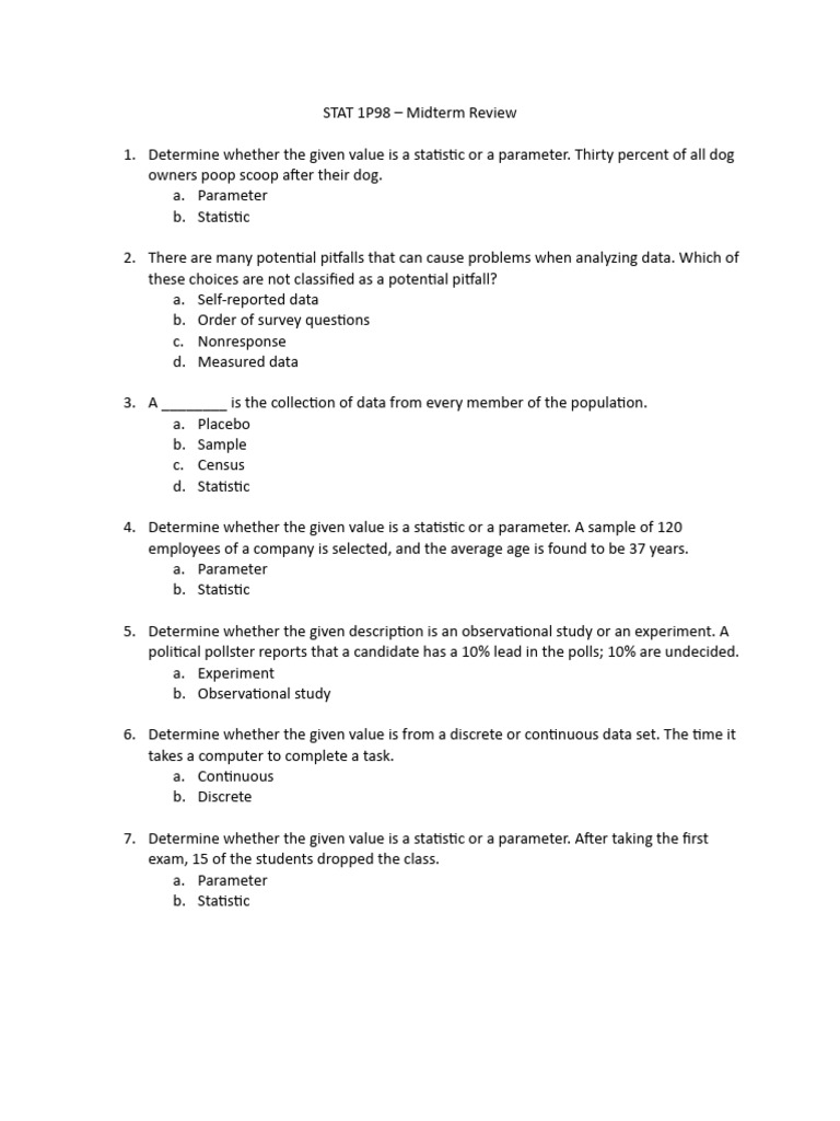 Midterm Review | PDF | Standard Deviation | Normal Distribution