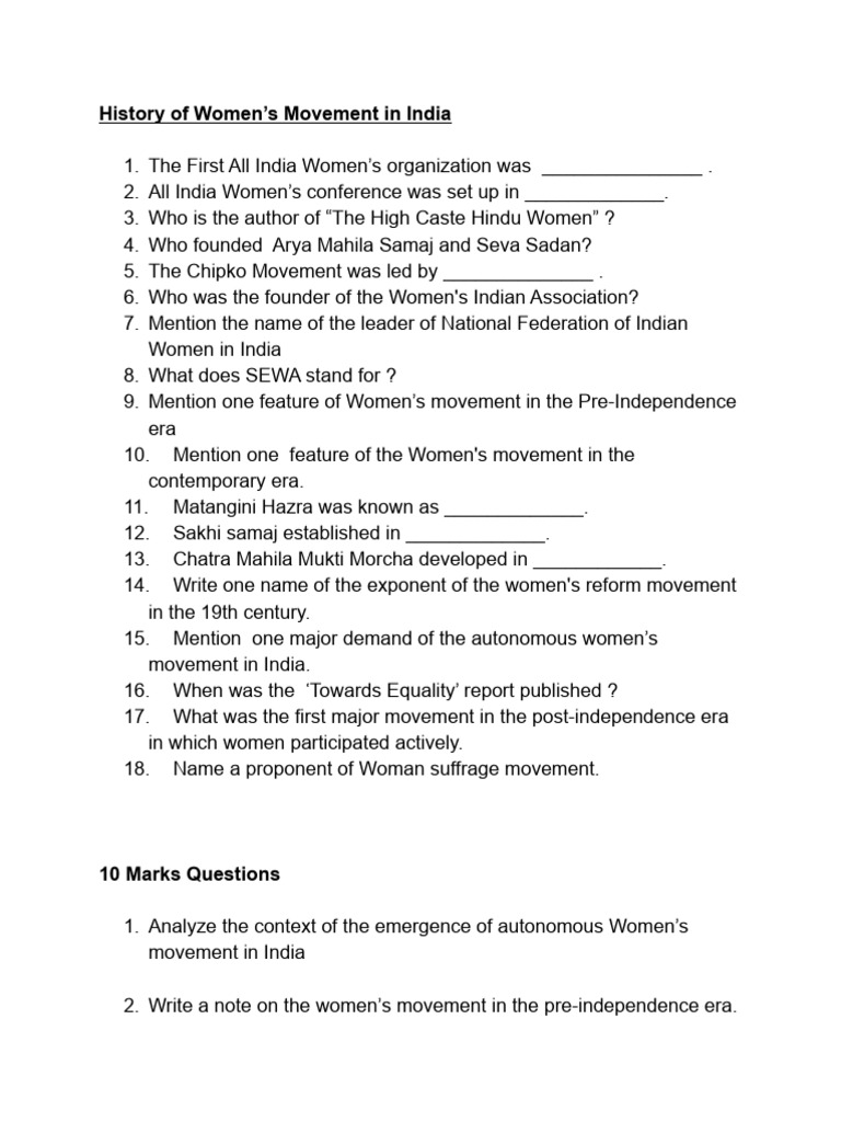 DSEA 1 Model Questions - SC | PDF | Human Rights | Gender Studies