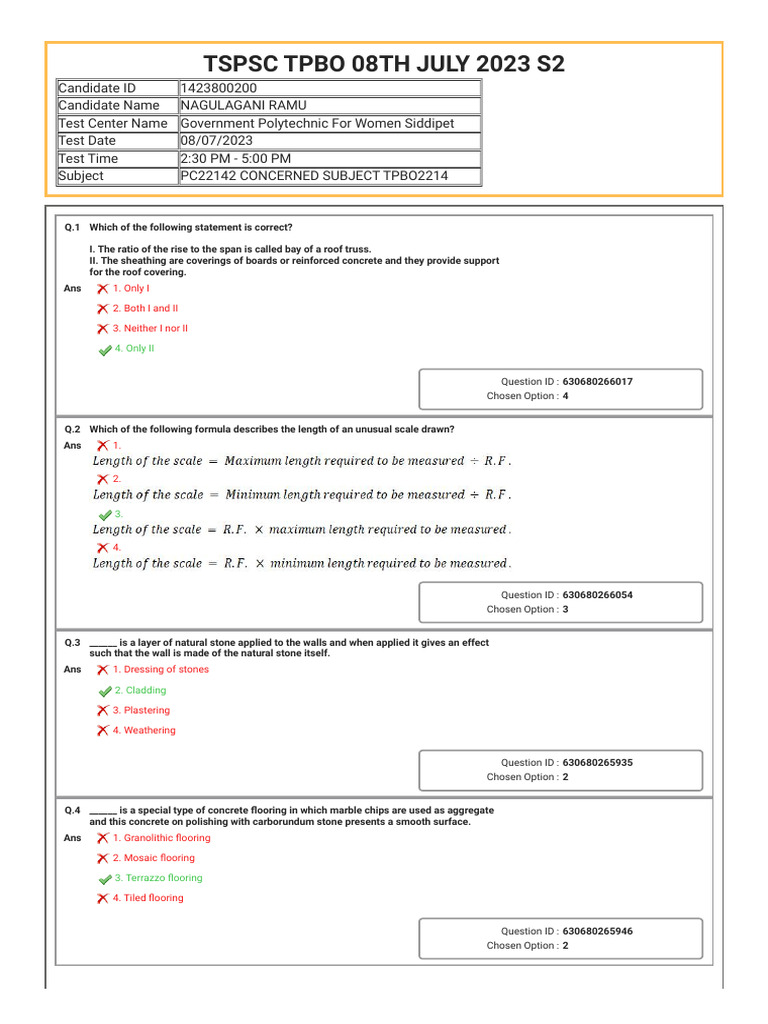TSPSC TPBO 2023 Final Response Sheet-2 | PDF | Rectangle | Civil Engineering