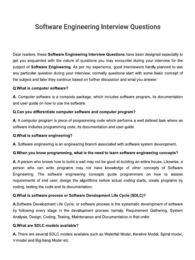 Software Engineering Q&A | PDF