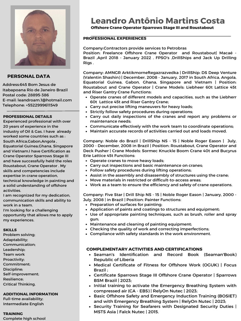 CV New Leandro Costa | PDF | Crane (Machine)