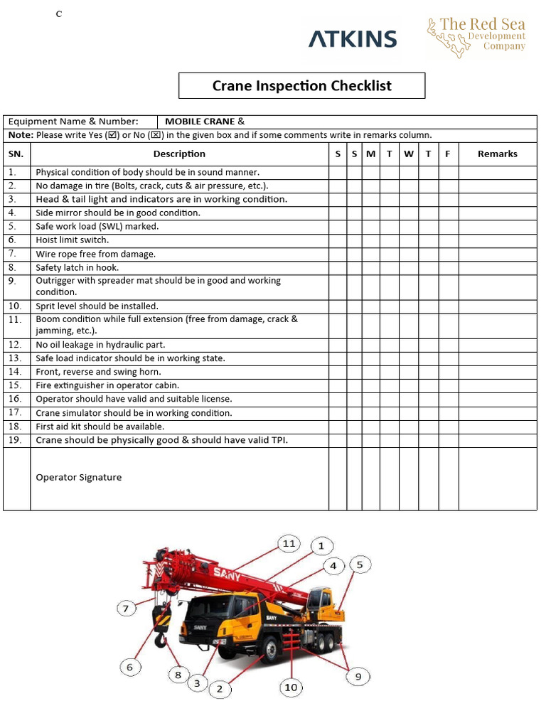 Crane Inspection Checklist-1 | PDF | Technology & Engineering