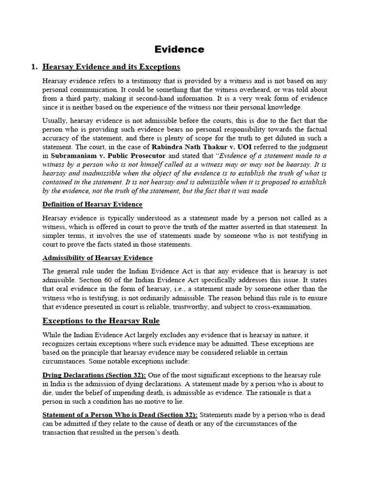 Evidence Notes | PDF | Hearsay | Evidence (Law)