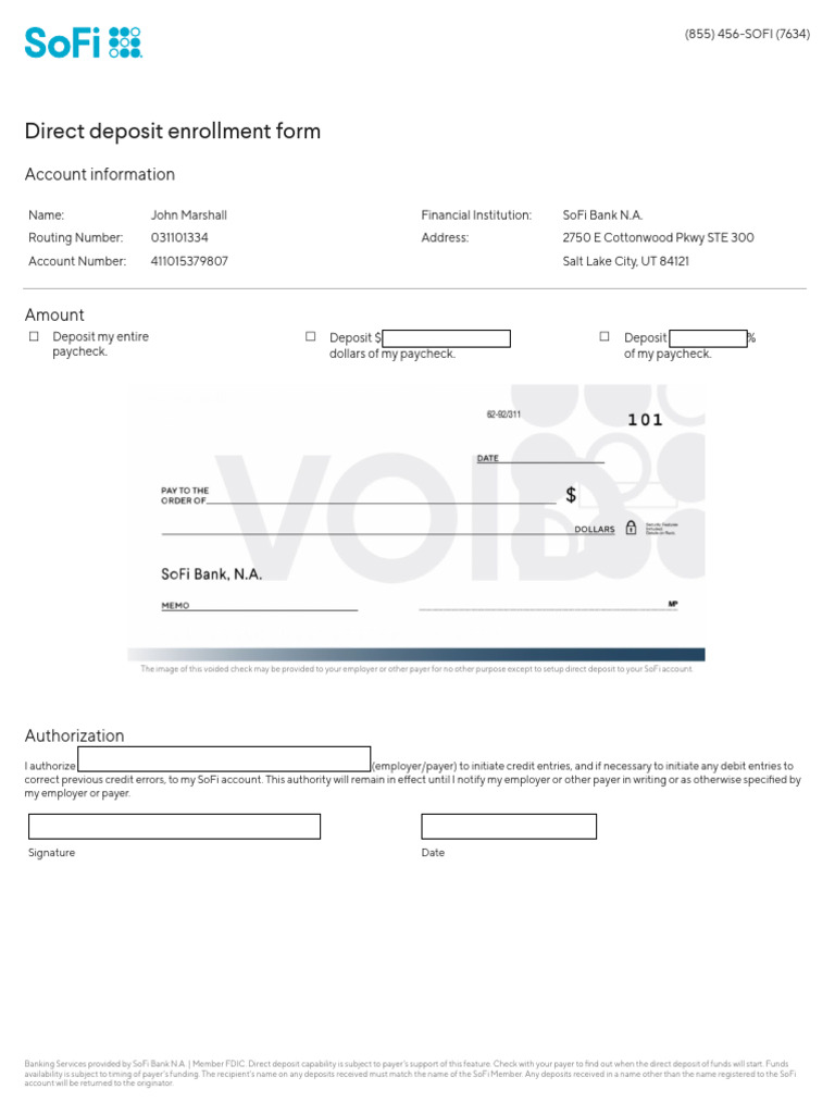 Direct Deposit Form | PDF | Deposit Account | Paycheck
