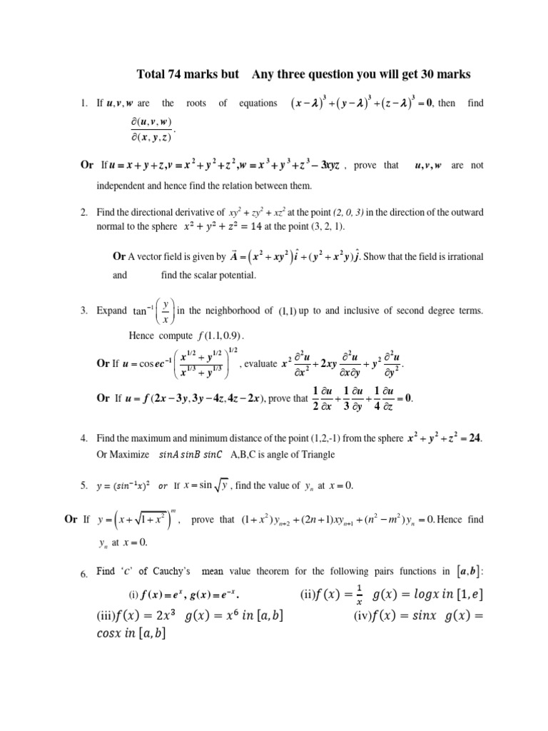 Advanced Calculus Exam Questions | PDF | Mathematical Relations ...
