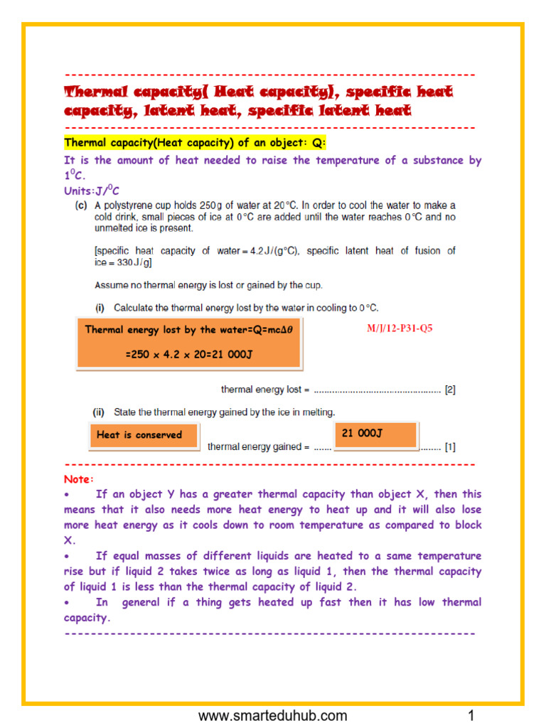 Thermal Capacity (Heat Capacity), Specific Heat Capacity, Latent Heat ...