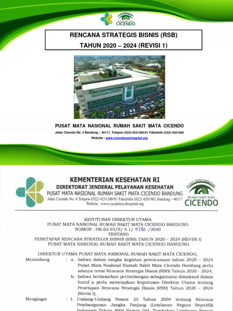 Rencana Strategis RS Mata Cicendo 2020-2024 | PDF | Bisnis