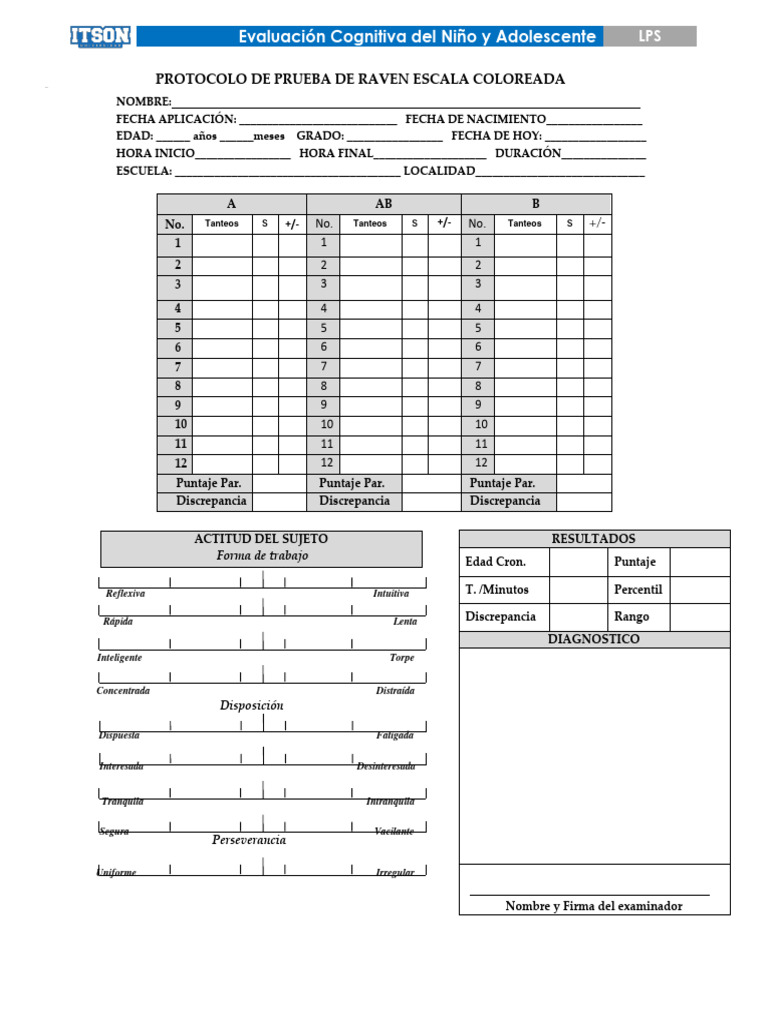 Protocolo - Raven Coloreada | PDF | Sicología | Cognición