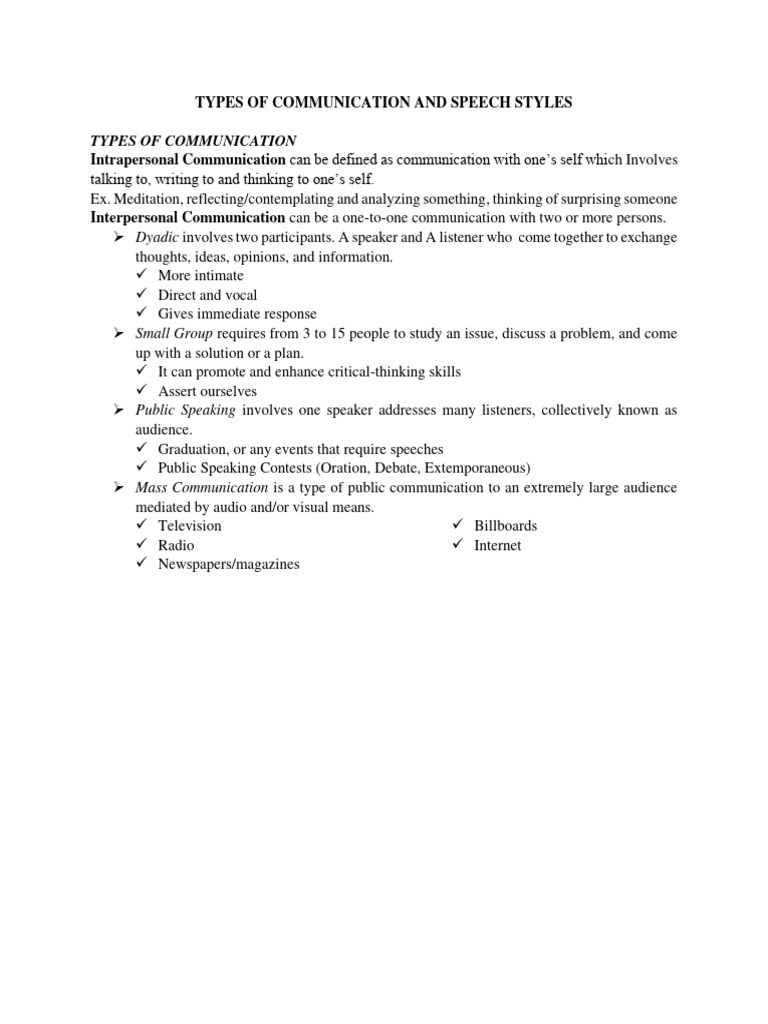 Types of Communication and Speech Styles | PDF | Communication | Public ...