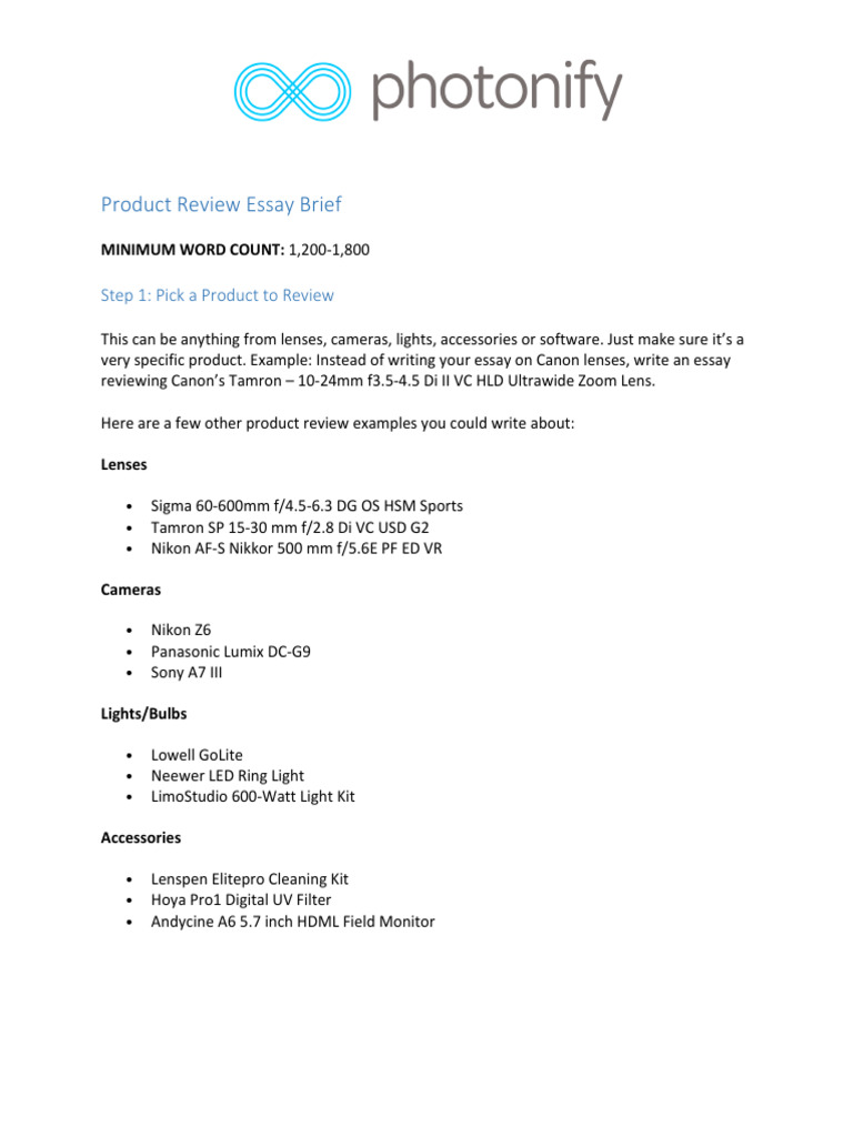 Product Review Essay Brief | PDF | Camera Lens | Photography Equipment