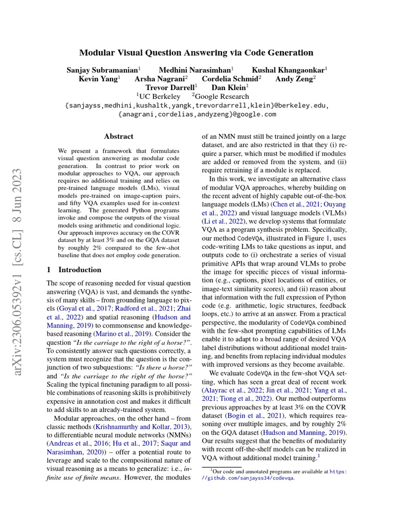 Modular Visual Question Answering Via Code Generation: Our Code and Annotated Programs Are ...