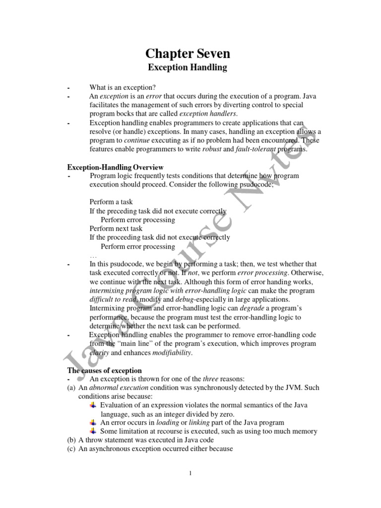 Chapter 7 Exceptionhandling Pdf Class Computer Programming Java Programming Language 5438