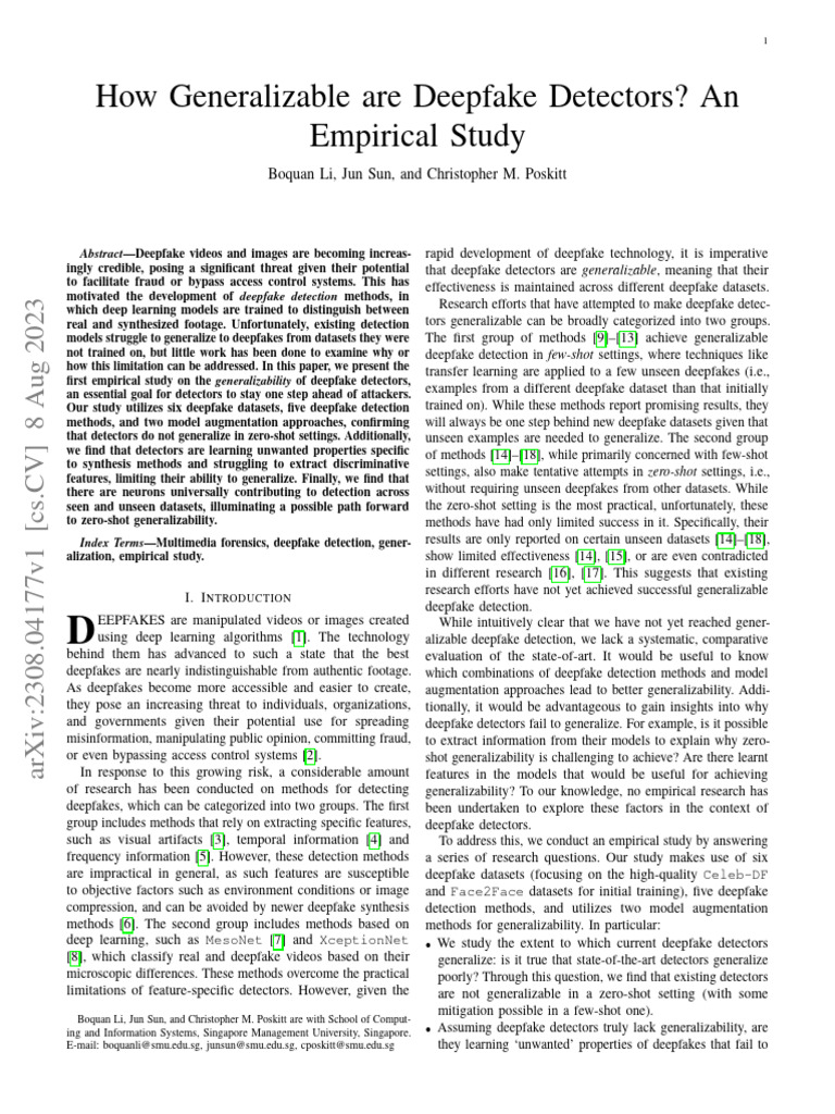 How Generalizable Are Deepfake Detectors An Empirical Study | PDF | Deep Learning | Learning