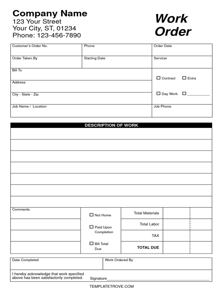 Work Order Form 1 | PDF