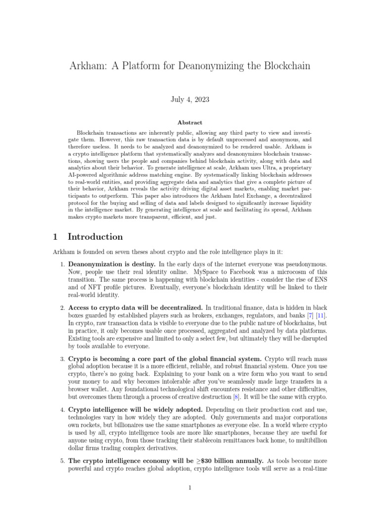 Arkham: Deanonymizing Blockchain Insights | PDF | Cryptocurrency | Auction