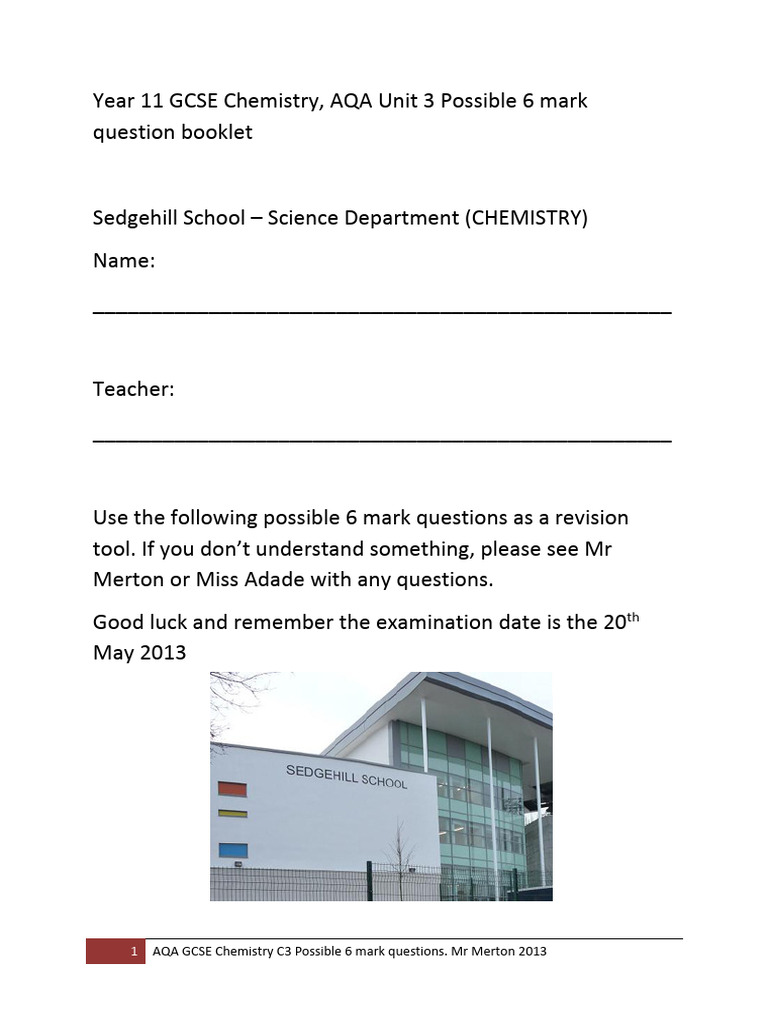 GCSE Chemistry Revision Guide | PDF | Periodic Table | Chemical Reactions