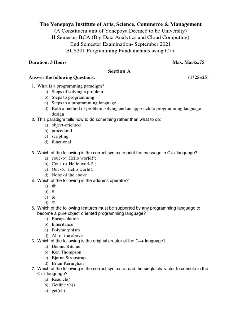 Bcs201 Cpp Model Qp Pdf Computer Programming Programming Paradigms 9916