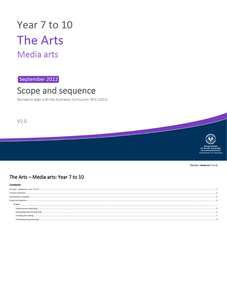 Scope Sequence Secondary Media Arts 2022 1 | PDF