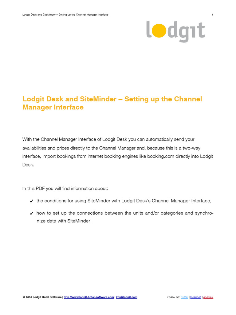 Lodgit Desk & SiteMinder Setup Guide | PDF | Facebook | Internet