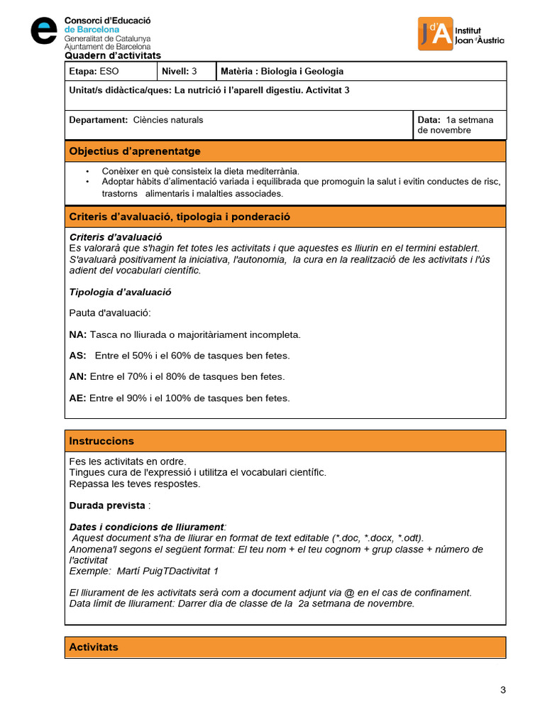 JDA Activitats. ESO 3 Biologia 039 | PDF