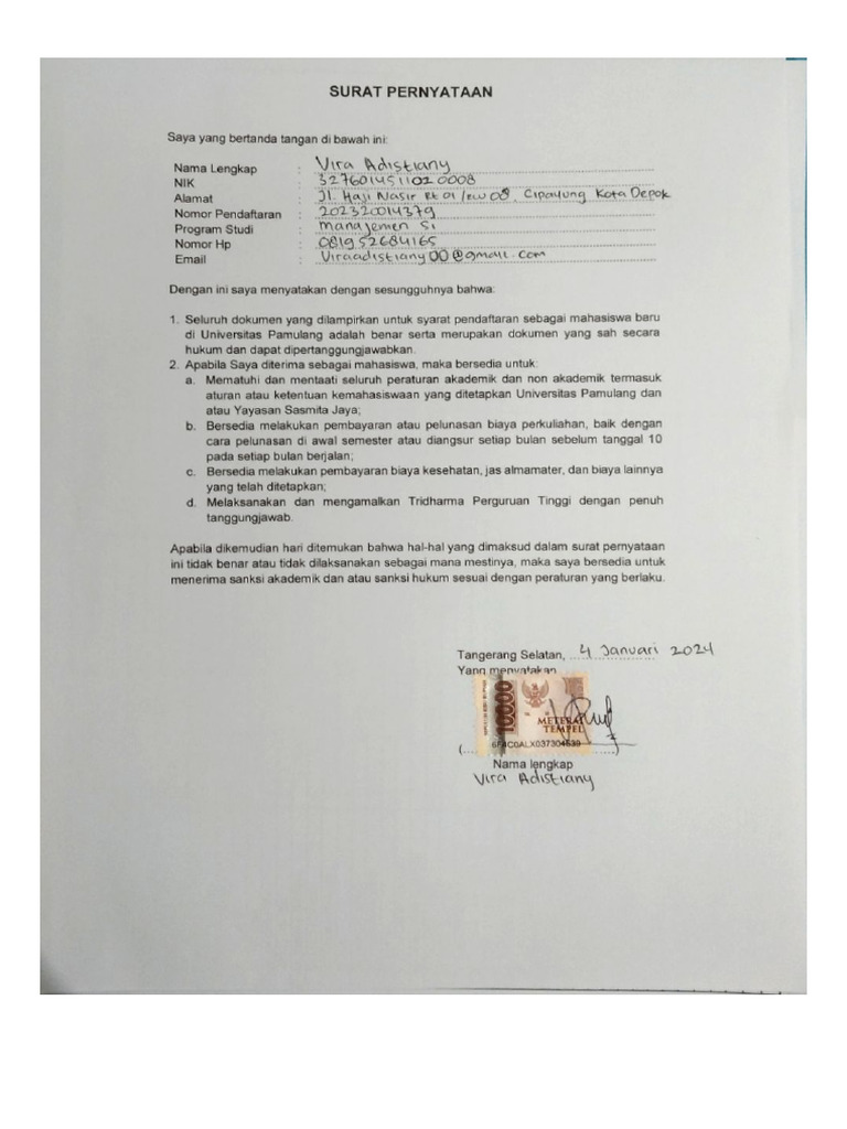 Surat Kepatuhan Vira | PDF