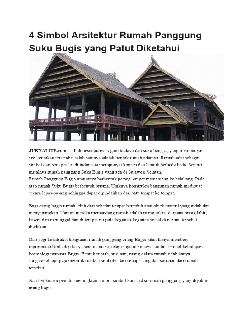 4 Simbol Arsitektur Rumah Panggung Suku Bugis Yang Patut Diketahui | PDF